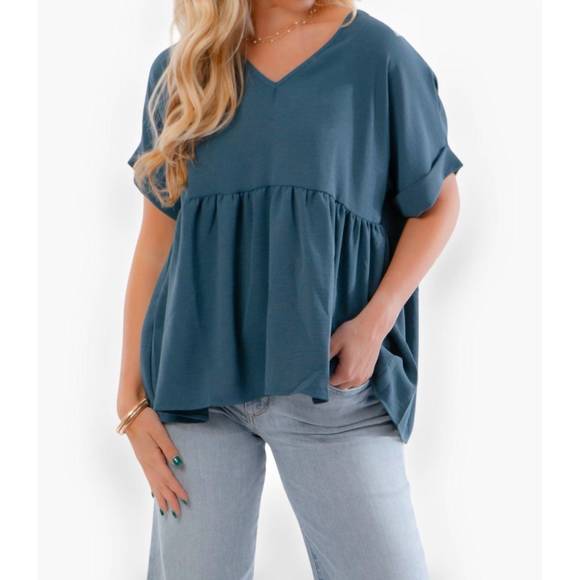 entro | Tops | New Entro Chants Up Short Sleeve Top In Teal | Poshmark